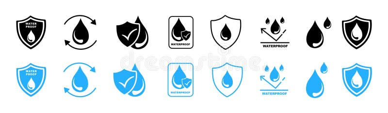 Waterproof Icon Set in Flat Style. Water and Dust, Liquid Proof ...