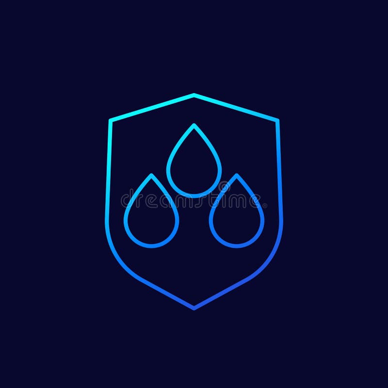 Waterproof Icon, Shield and Water Drops, Line Stock Vector ...