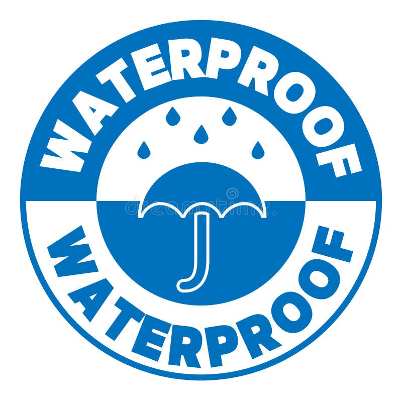 Waterproof Label Sign with the Silhouette of Umbrella Under Rain Drops ...