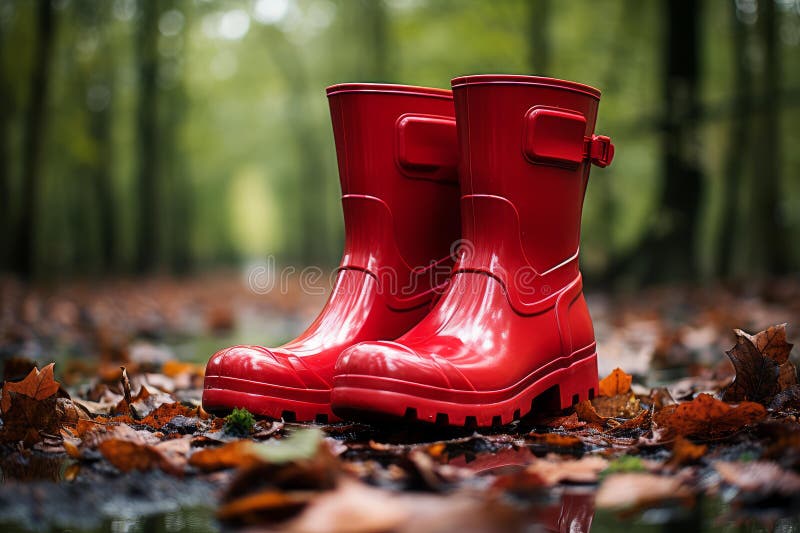 Waterproof Red Rubber Boots. Generate Ai Stock Image - Image of organic ...