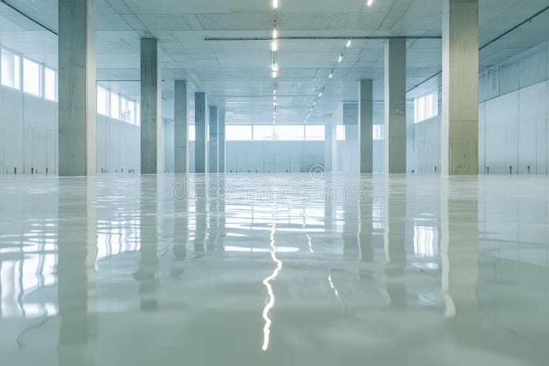Waterproof Screed Applications in Construction, Featuring Smooth, Reflective Concrete Flooring ...