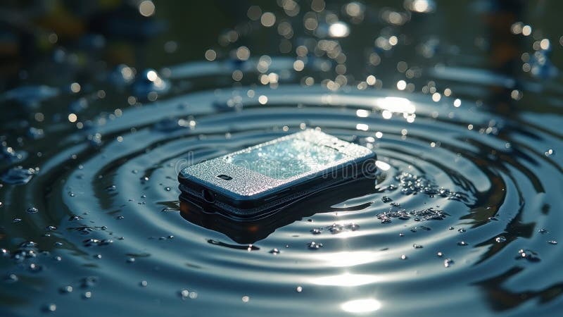 Waterproof Smartphone Floating in Water with Ripples and Sunlight ...