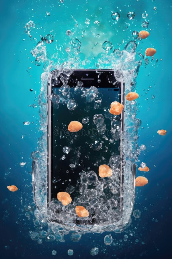 Waterproof Smartphone Submerged in Water with Bubbles Stock ...
