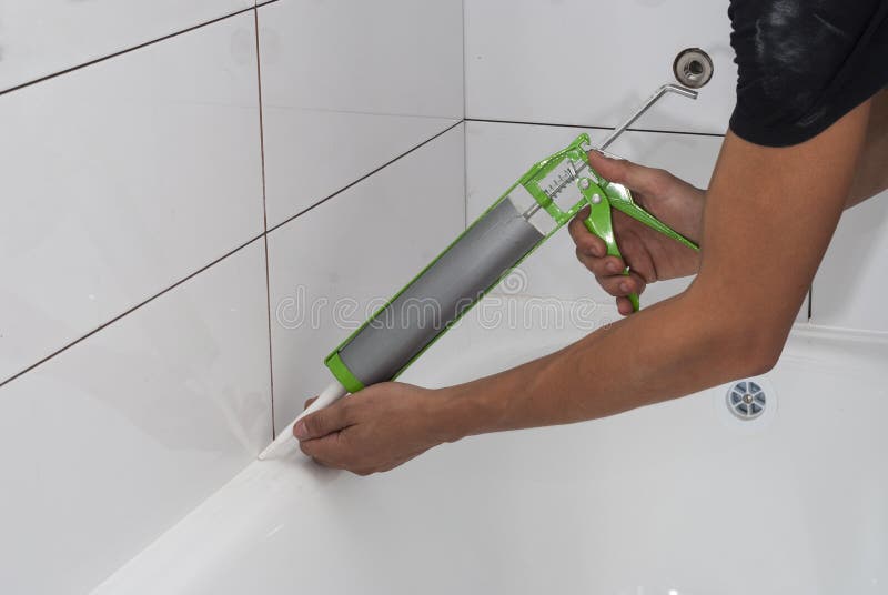 Waterproofing Bath Silicone Sealant Stock Photo - Image of applying ...