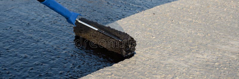Worker Applies Bitumen Mastic on the Foundation Stock Image - Image of ...