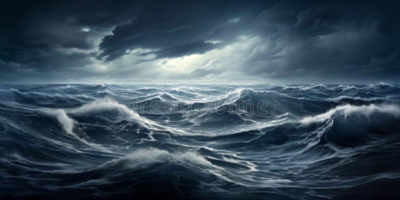 Waterscape, Cold Stormy Sea with High Waves Stock Illustration ...