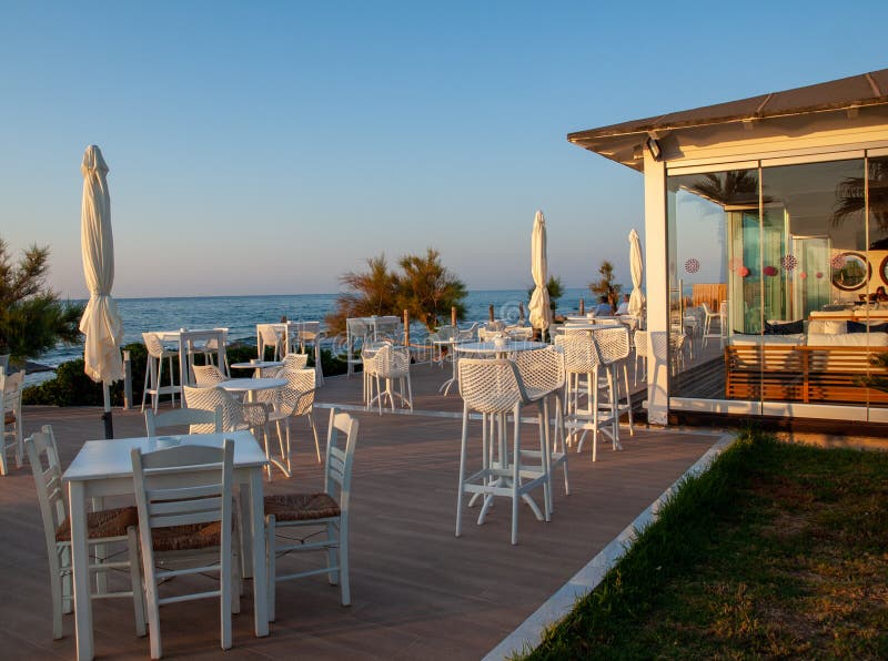 Waterside Cafe in Sunny Day in Rethymnon Crete, Greece Editorial Image ...