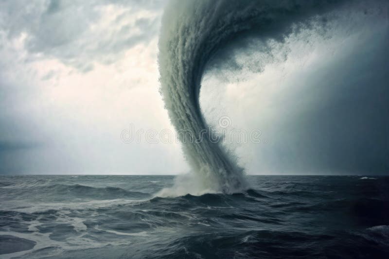 Waterspout Spiraling Upwards from the Ocean Surface Stock Photo - Image ...