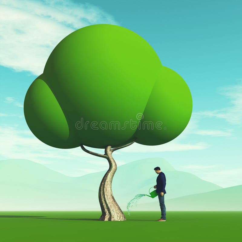 Waterting a tree stock illustration. Illustration of energy - 154040316
