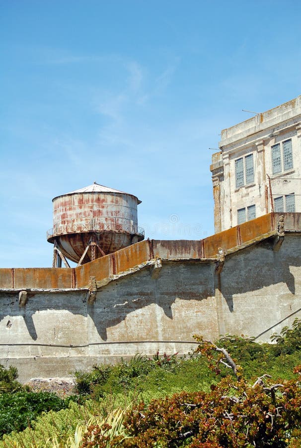 Watertower and Old Building on Alcatraz Island Stock Photo - Image of ...