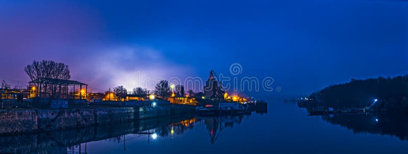 Waterway at the blue hour stock photo. Image of danube - 83529978
