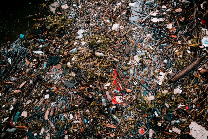 Waterway Clogged with Plastic Pollution and Other Garbage Stock Photo ...