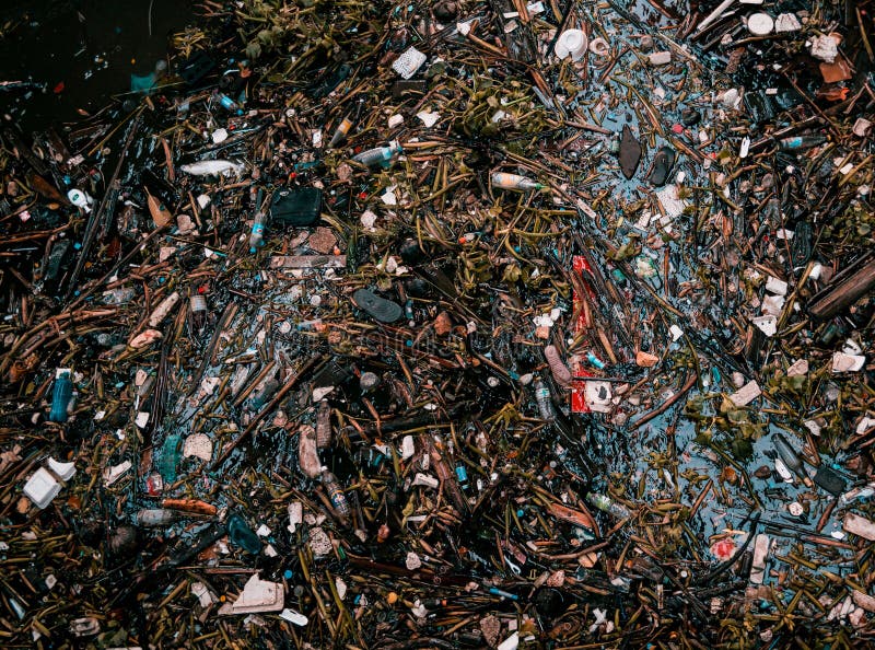 Waterway Clogged with Plastic Pollution and Other Garbage Stock Image ...