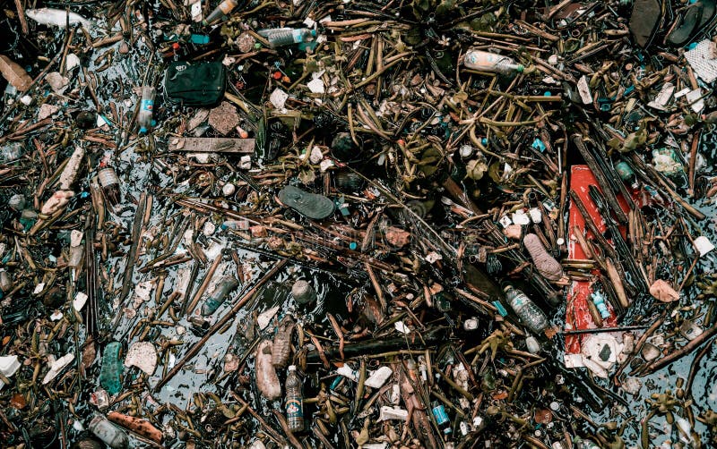 Waterway Clogged with Plastic Pollution and Other Garbage Stock Image ...