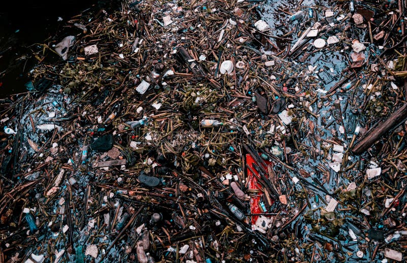 Waterway Clogged with Plastic Pollution and Other Garbage Stock Photo ...