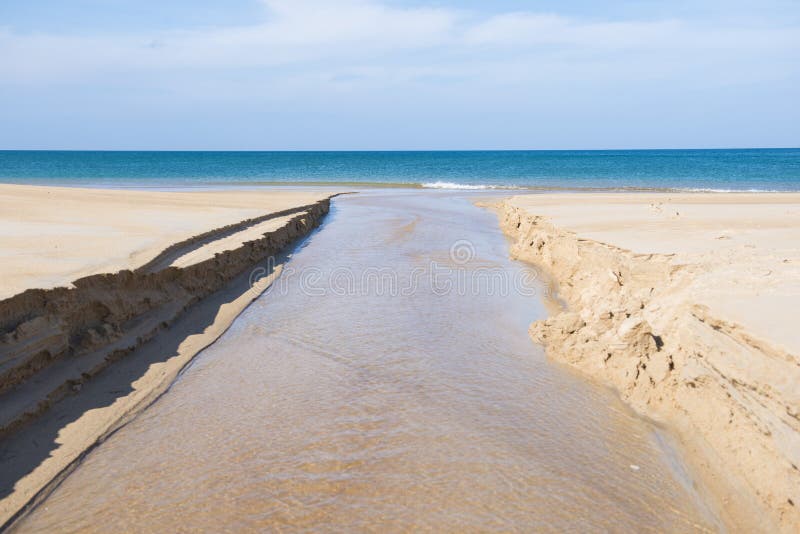 Waterway Flowing through the Sand on Beach Stock Image - Image of shore ...