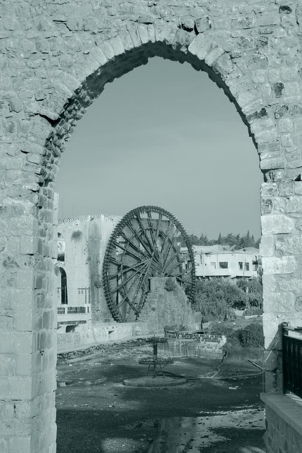 Waterwheel in the City of Hama Stock Image - Image of white, stone ...