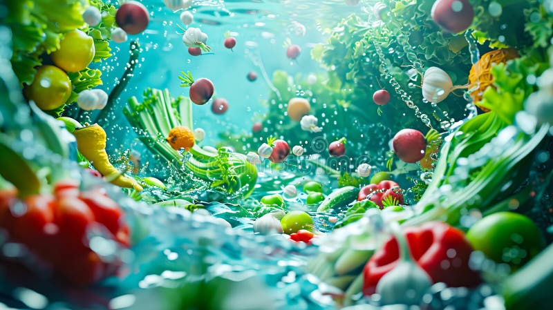 A Watery Scene with Vegetables and Fruits Stock Photo - Image of ...