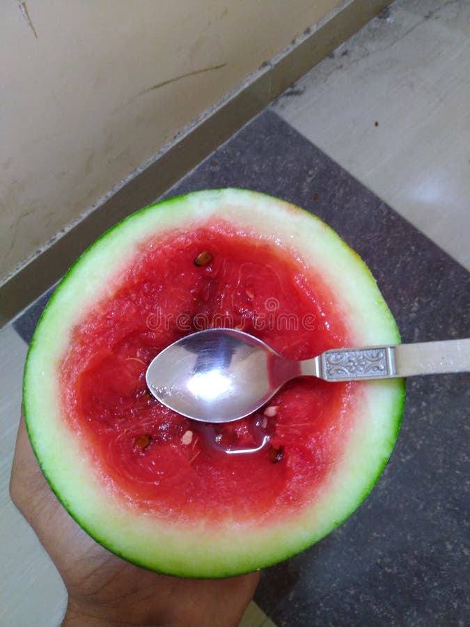 Watery Watermelon Eating with Spoon Stock Image - Image of eating ...