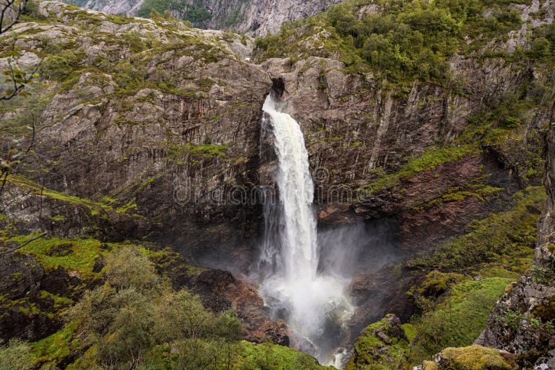 Watterfall in Norway with Mountain. Manafossen Stock Photo - Image of ...