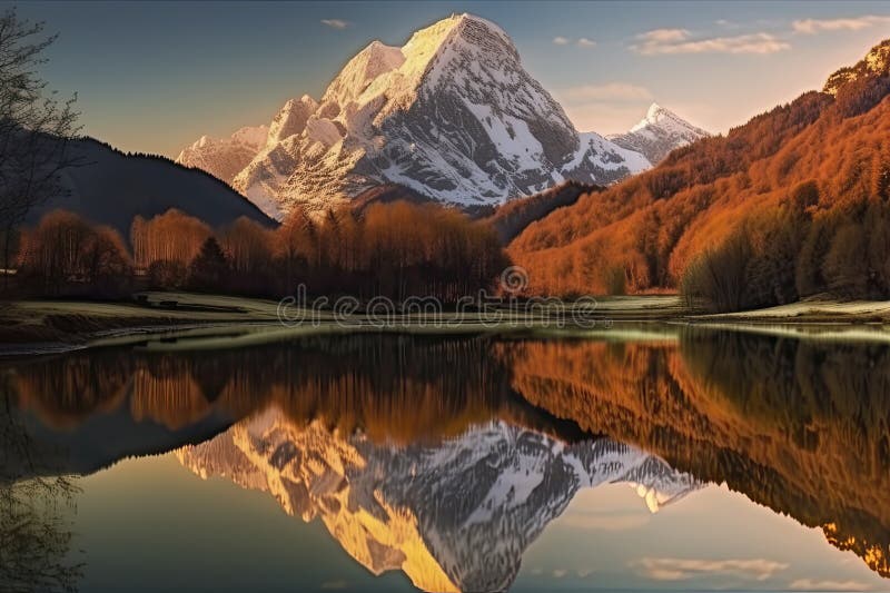 Watzmann in Alps, Dramatic Reflection at Sunset Stock Illustration ...