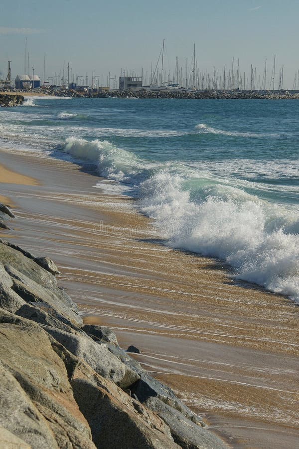 A Wave in a Beach in Barcelona Stock Photo - Image of coast, blue ...