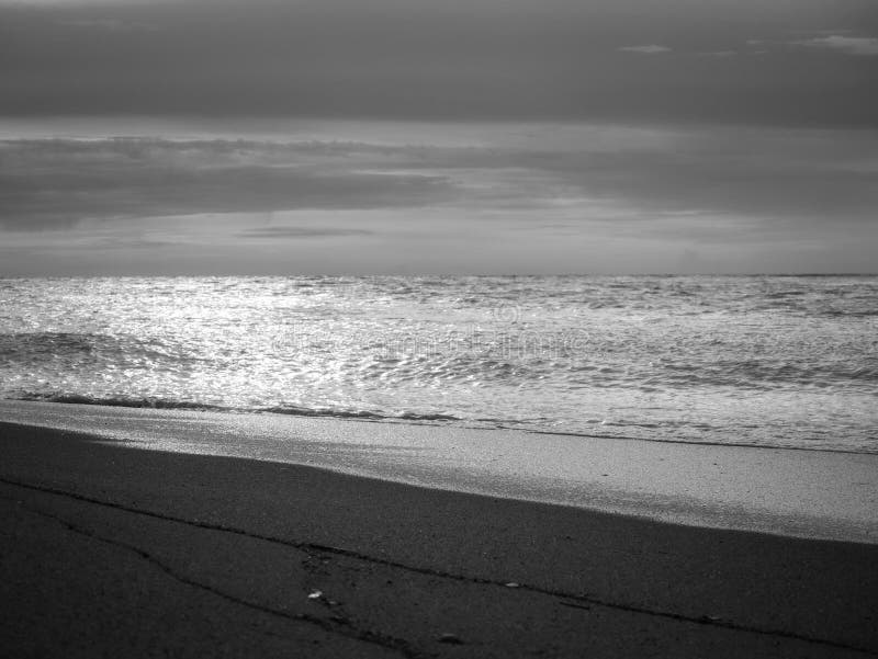 Wave and Beach in Black and White during Sunset Stock Photo - Image of ...