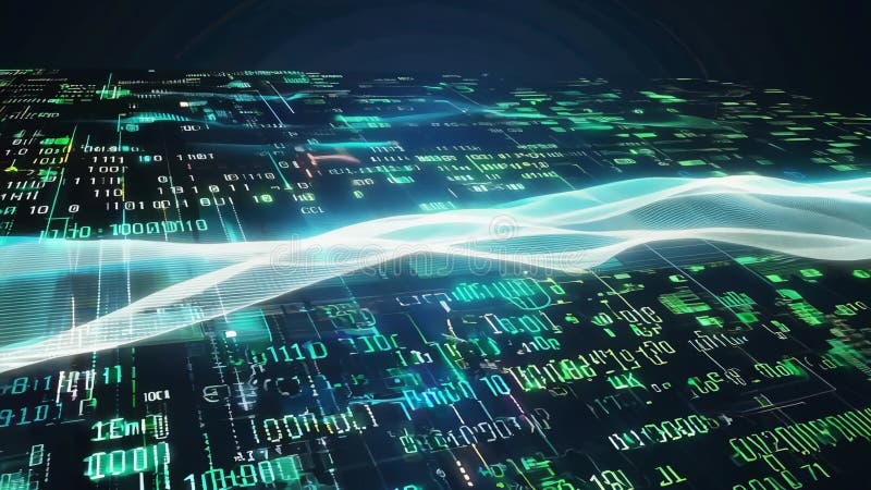 Wave Of Binary Code Flows Across A Futuristic Circuit Board Symbolizing Data Overload With