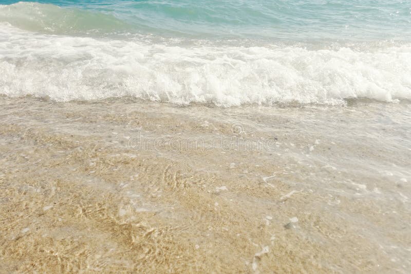 Wave of Blue Ocean on Sandy Beach Close Up Summer Stock Image - Image ...