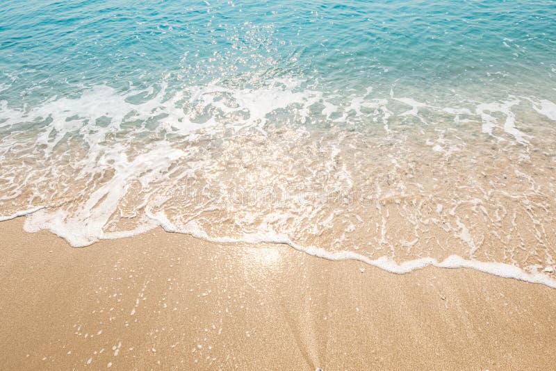 Wave of Blue Ocean on Sandy Beach. Texture Background Stock Photo ...