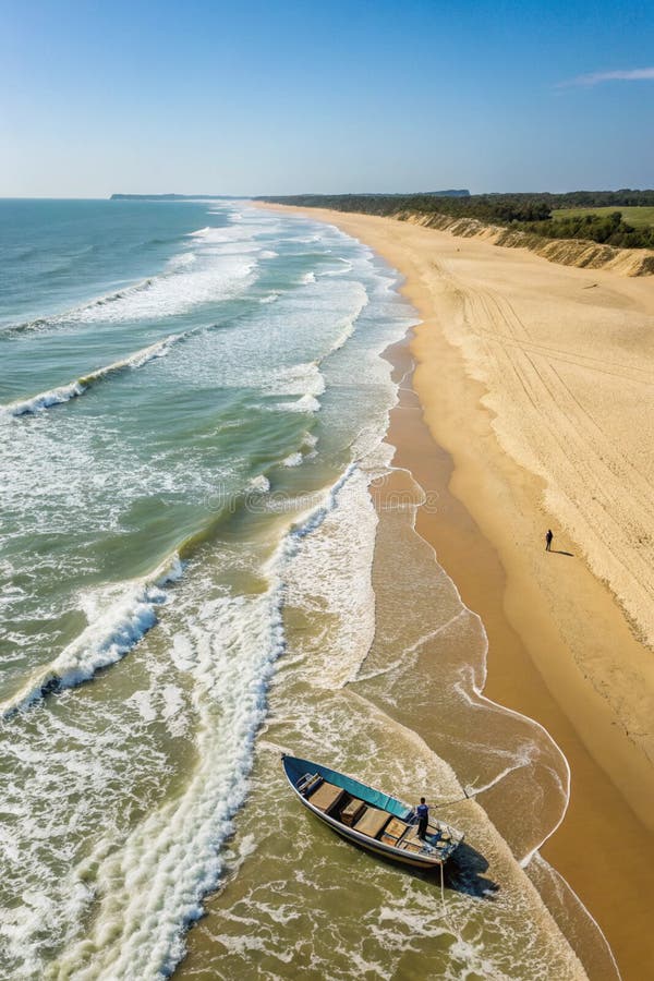 Wave and Boat on the Beach Background Stock Illustration - Illustration ...
