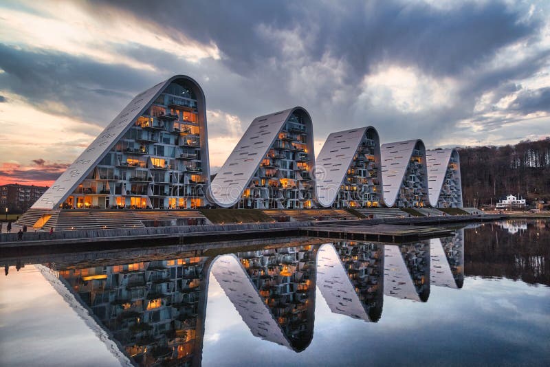 The Wave Boelgen Iconic Modern Apartments in Vejle, Denmark Stock Photo ...