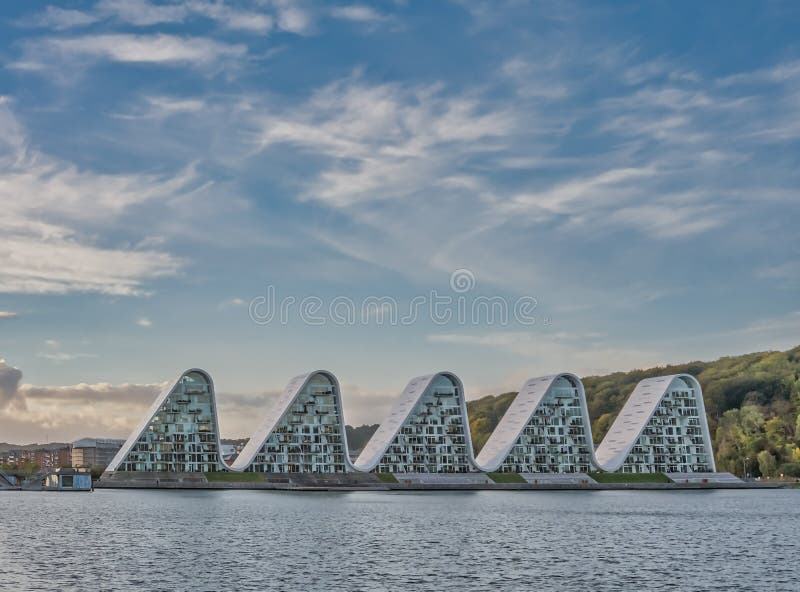 The Wave Boelgen Iconic Modern Apartments in Vejle, Denmark Stock Photo ...