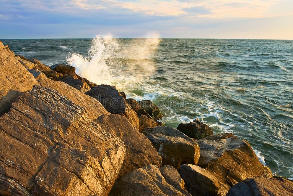 Wave brakes on the rock stock image. Image of shiny, nature - 10778257