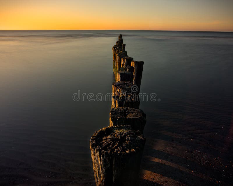 Wave Breakers in the Ocean at Sunset Stock Image - Image of break ...