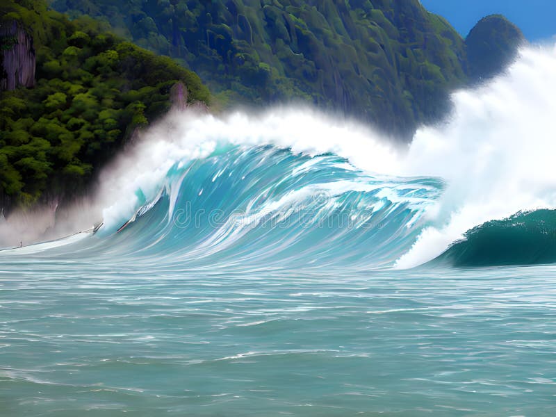 Wave Breaking on the Beach , Ai Generated Stock Illustration ...