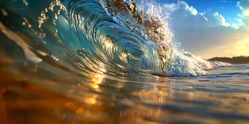 A Wave is Breaking on the Beach at Sunset Stock Photo - Image of splash ...