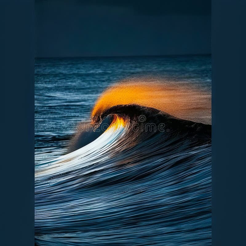 A Wave is Breaking in the Ocean at Night Stock Photo - Image of water ...