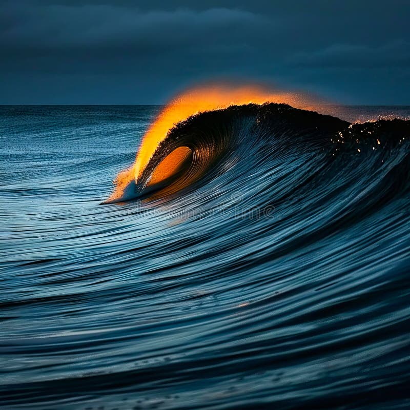 A Wave is Breaking in the Ocean at Night Stock Image - Image of wave ...