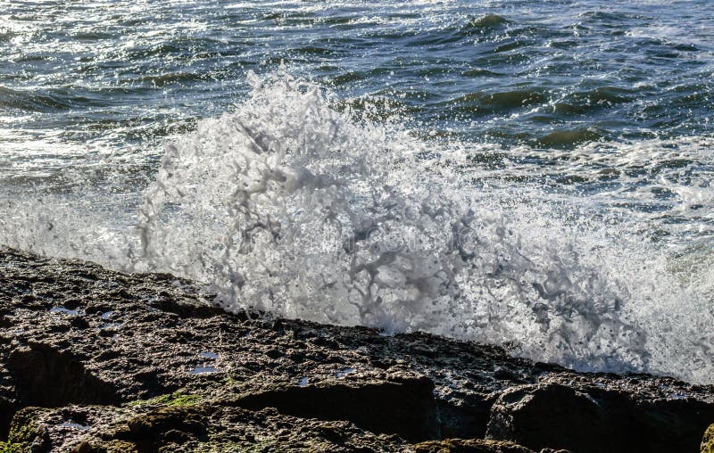 Wave Breaking on Rock with Splashes, Portuguese Coast Stock Image ...