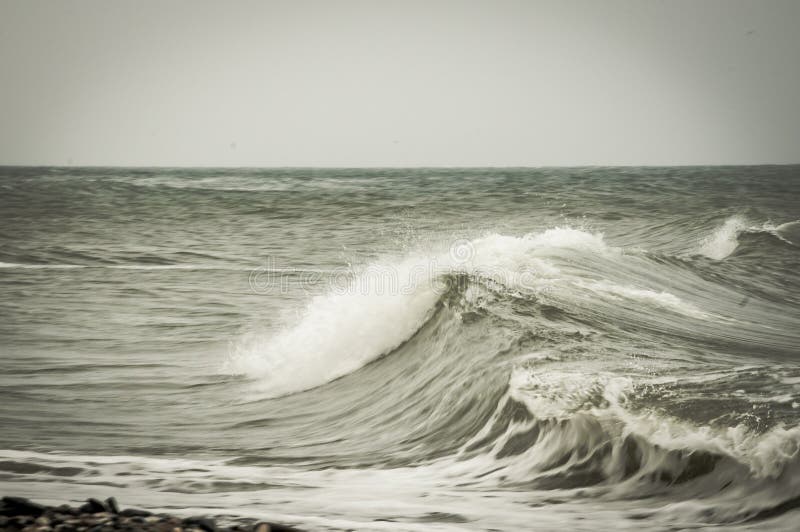 Wave Breaking on the Shore of the Beach Stock Photo - Image of water ...