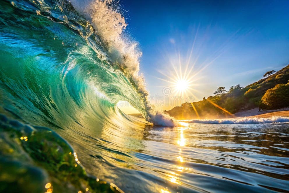 Wave Breaking in Summer. Backlight Wave Breaking â€ Summer Background Stock Illustration ...