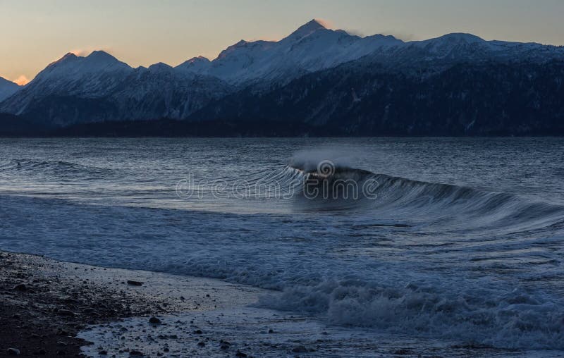 Breaking Wave on Alaskan Beach Stock Photo - Image of breaks, spit ...