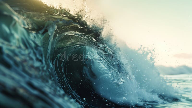 A Wave Breaks on the Surface of the Ocean, Creating a Beautiful and ...
