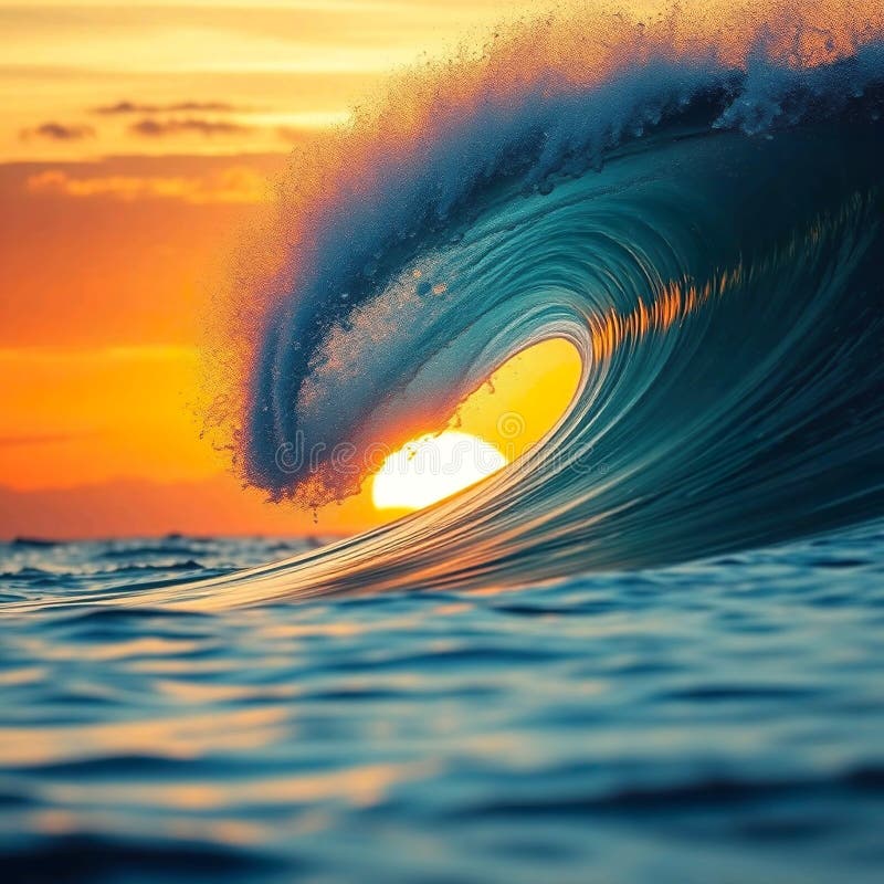 Wave Capturing Warm Hues Setting Sun Stock Photos - Free & Royalty-Free ...