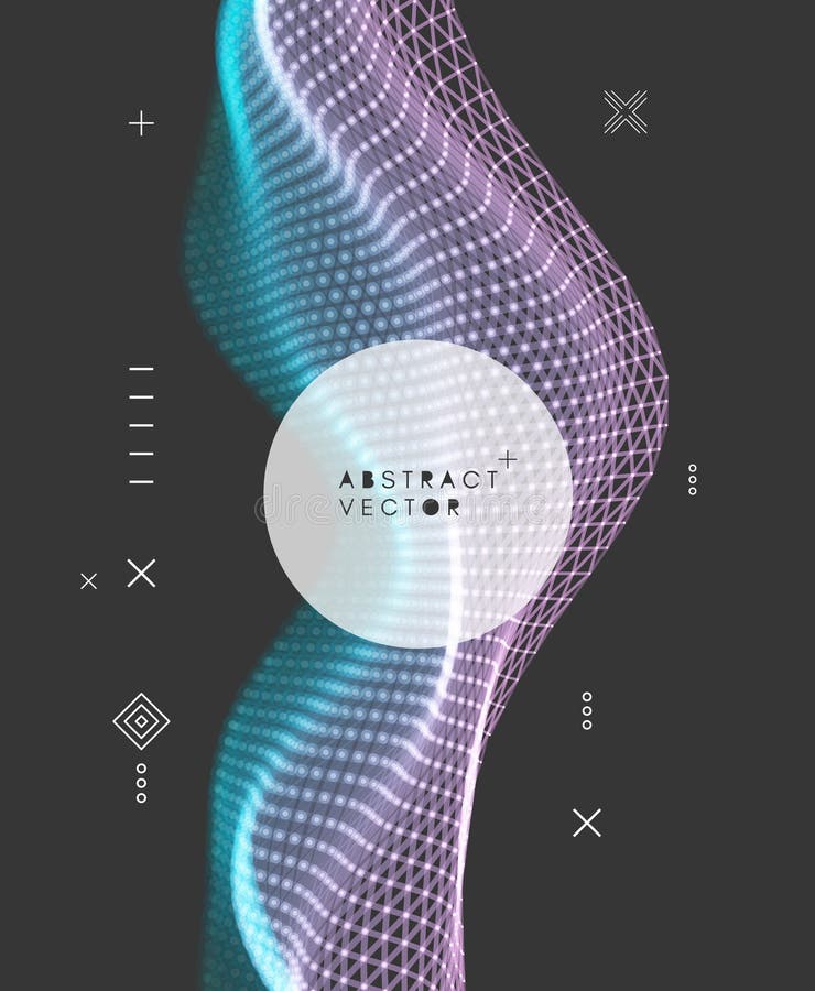 Wave with Connected Lines and Dots. Glowing Grid. Connection Structure ...