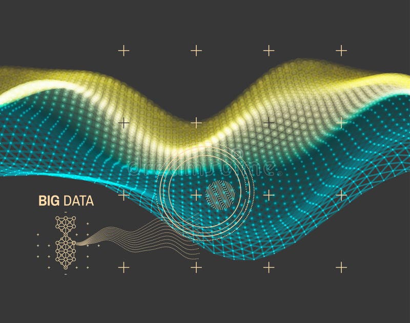 Wave with Connected Lines and Dots. Glowing Grid. Connection Structure ...