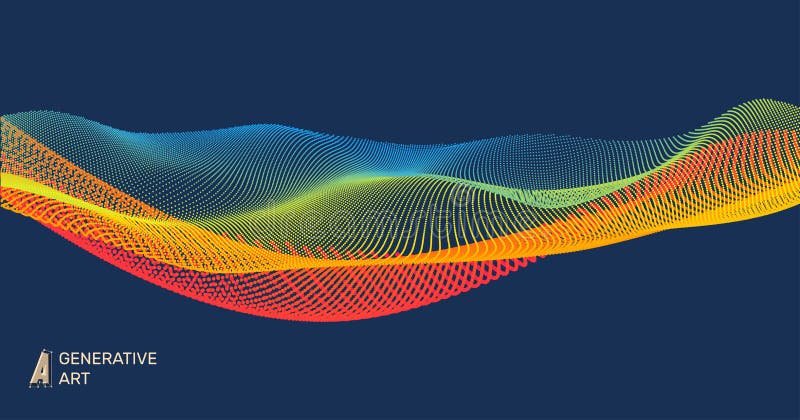 Wave with Connected Lines and Dots. Glowing Grid. Connection Structure ...