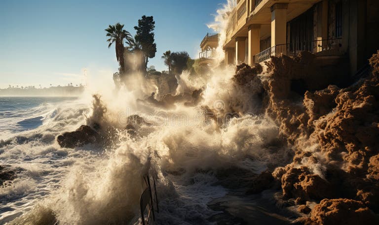 Wave Crashes Against Beach Building Stock Image - Image of building ...