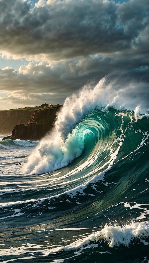 A Wave Crashes Against a Rocky Headland with Dynamic Impact. AI ...